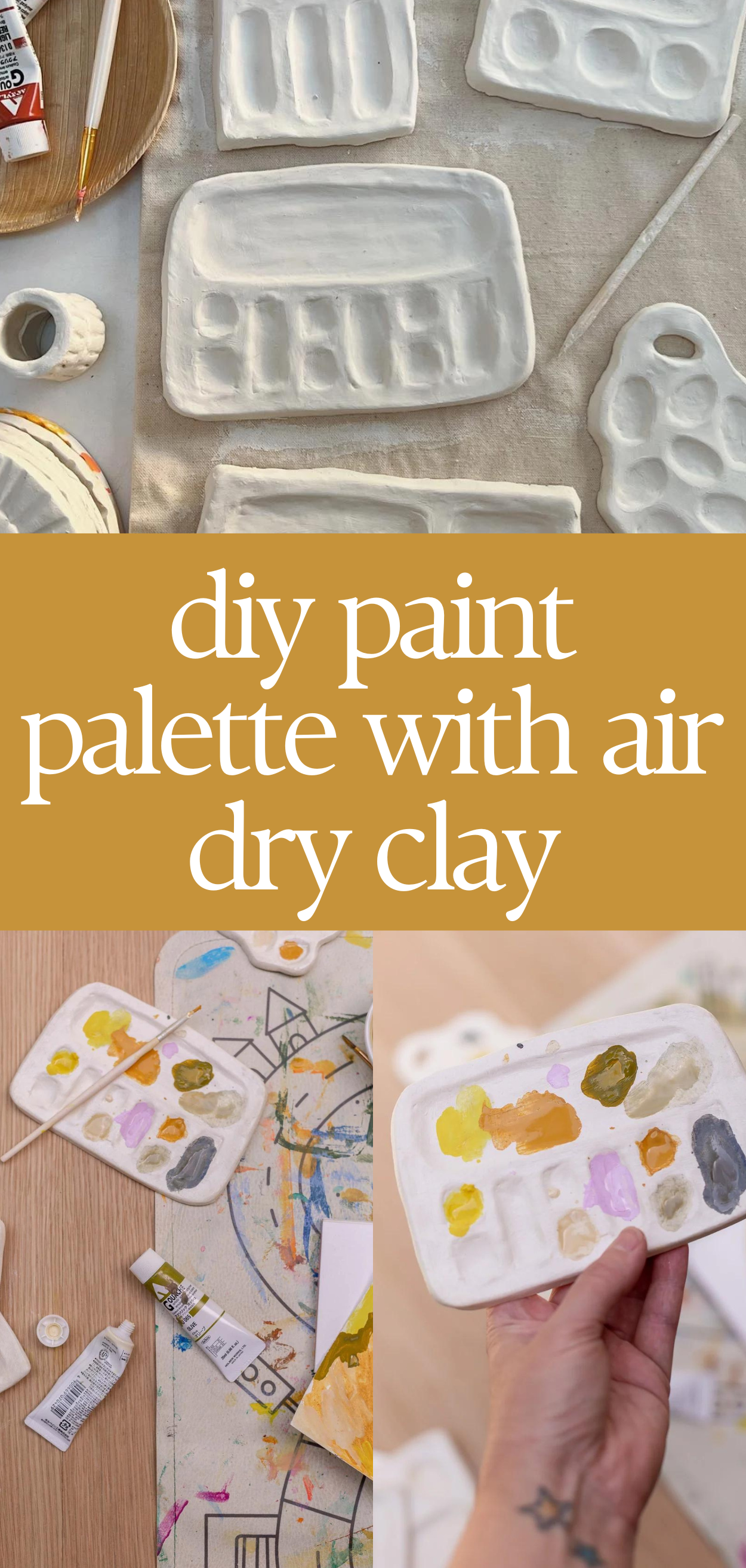 How to Make Paint Palettes with Air Dry Clay - Paper and Stitch